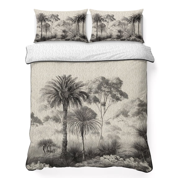 King Quilt Bedding Set Jungle Forest Palm Tree Plant Gray Summer Quilt ...