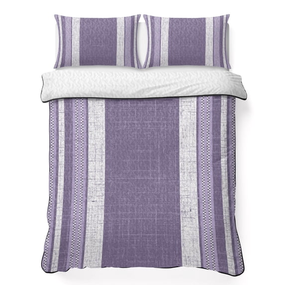 King Quilt Bedding Set Purple Color Stripe Retro Linen Summer Quilt ...