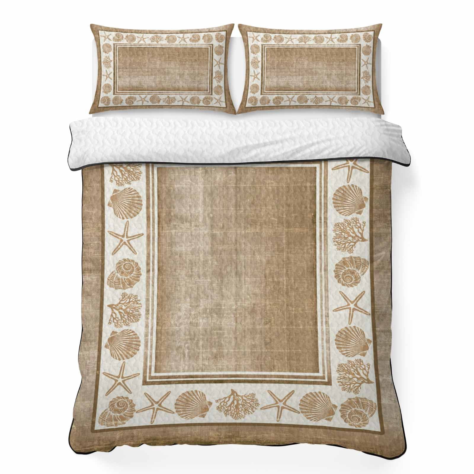 King Quilt Bedding Set Starfish Shells Coral Ocean Border Summer Quilt ...