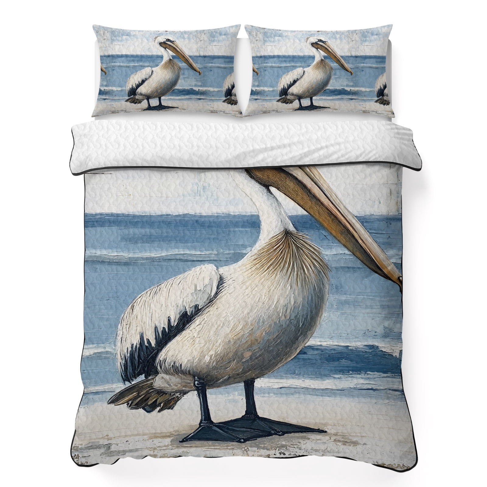 King Quilt Bedding Set Summer Seaside Pelican Summer Quilt Lightweight ...
