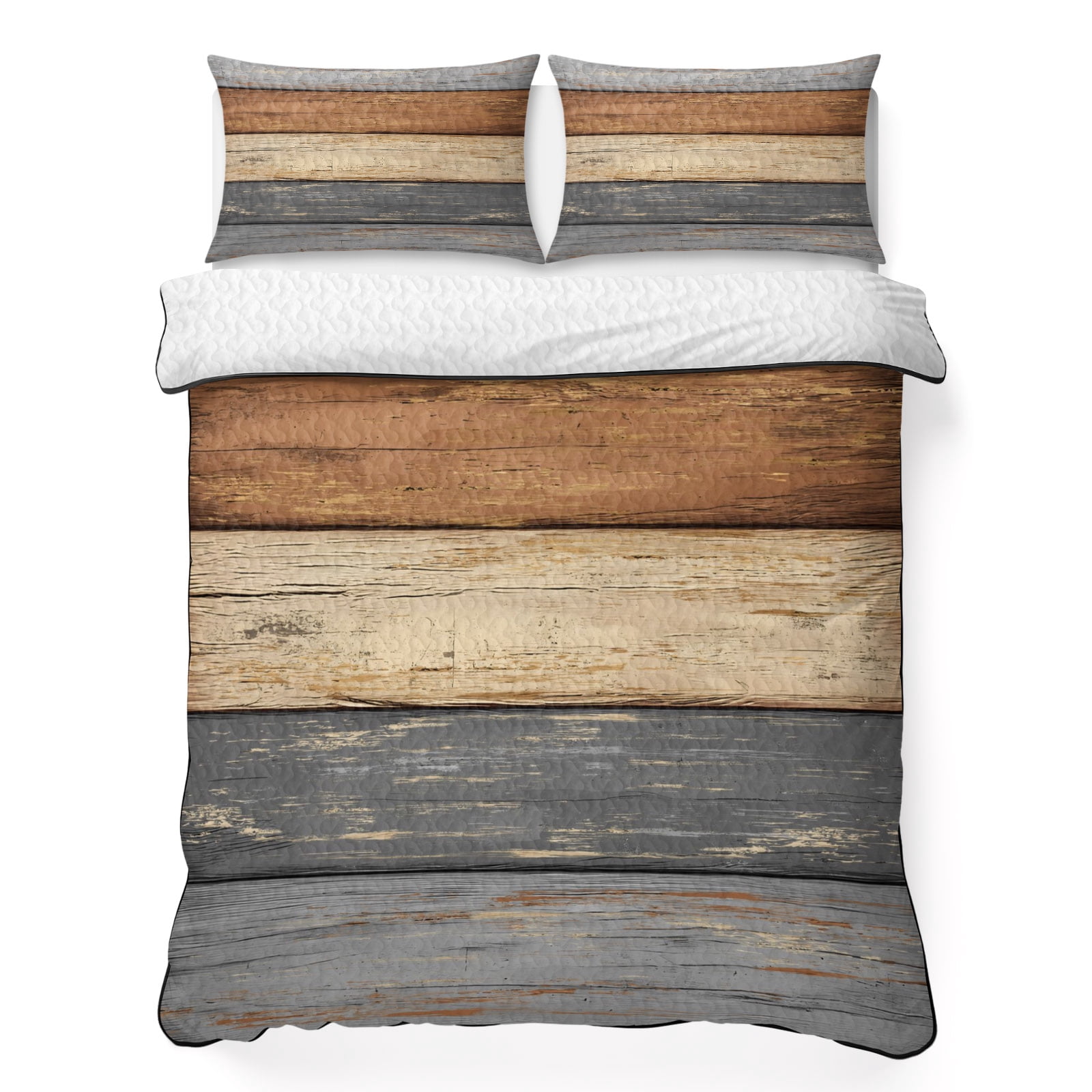 King Quilt Bedding Set Vintage Gray Brown Plank Summer Quilt ...