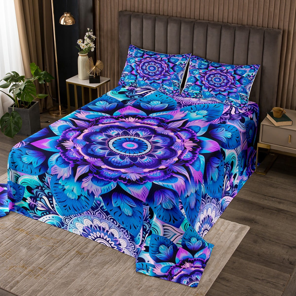 King Quilt Set Mandala Print Bedspread Set for Boys Girls Boho Chic ...
