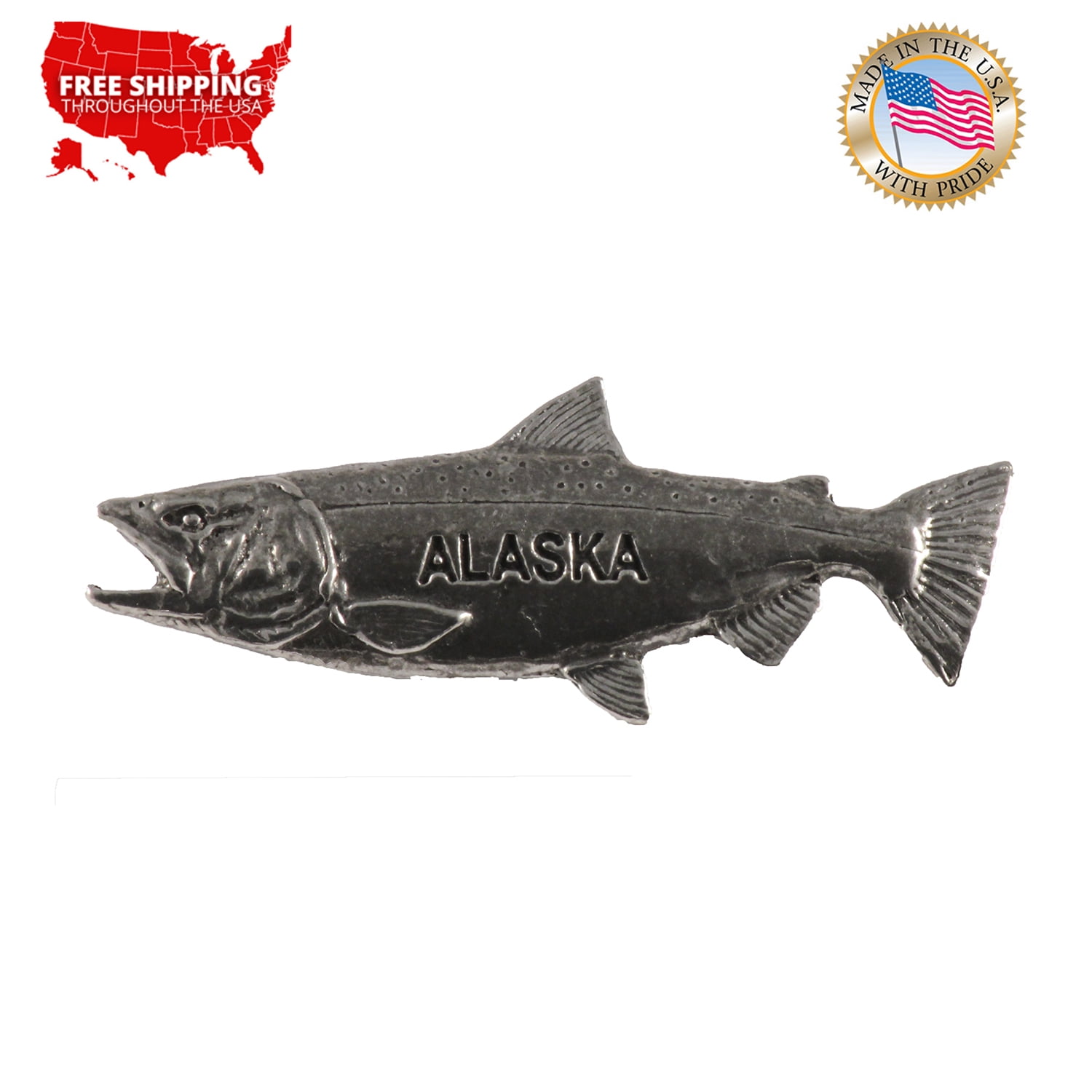 King Salmon Pin, Chinook, Tyee, Alaska, Pewter, Metal, Hat, Lapel ...