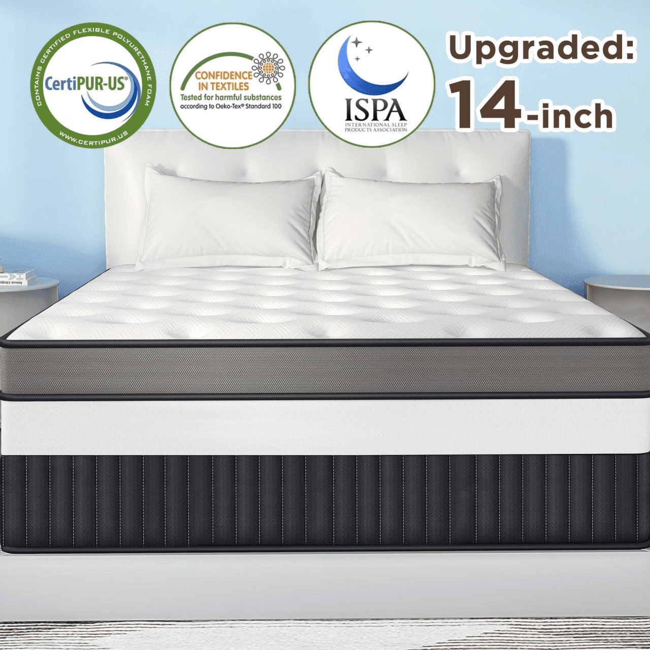 King Size 14 Inch Hybrid Mattress in a Box, Cooling Gel Memory Foam ...