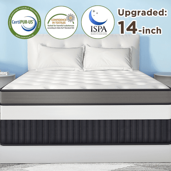 King Size 14 Inch Hybrid Mattress in a Box, Cooling Gel Memory Foam ...