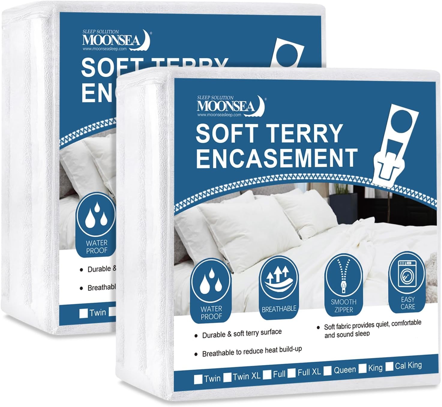 King Size 2-Pack Zippered Mattress Protector Encasement with Ultra Soft Terry Surface, 6-Side ...