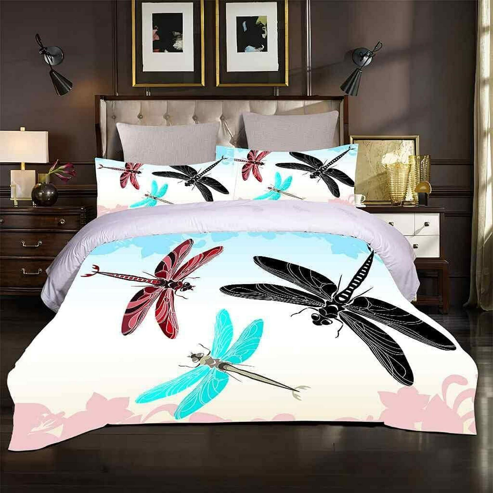 King Size 3D Dragonfly Bedding Set - Vibrant Animal Print Duvet Cover ...