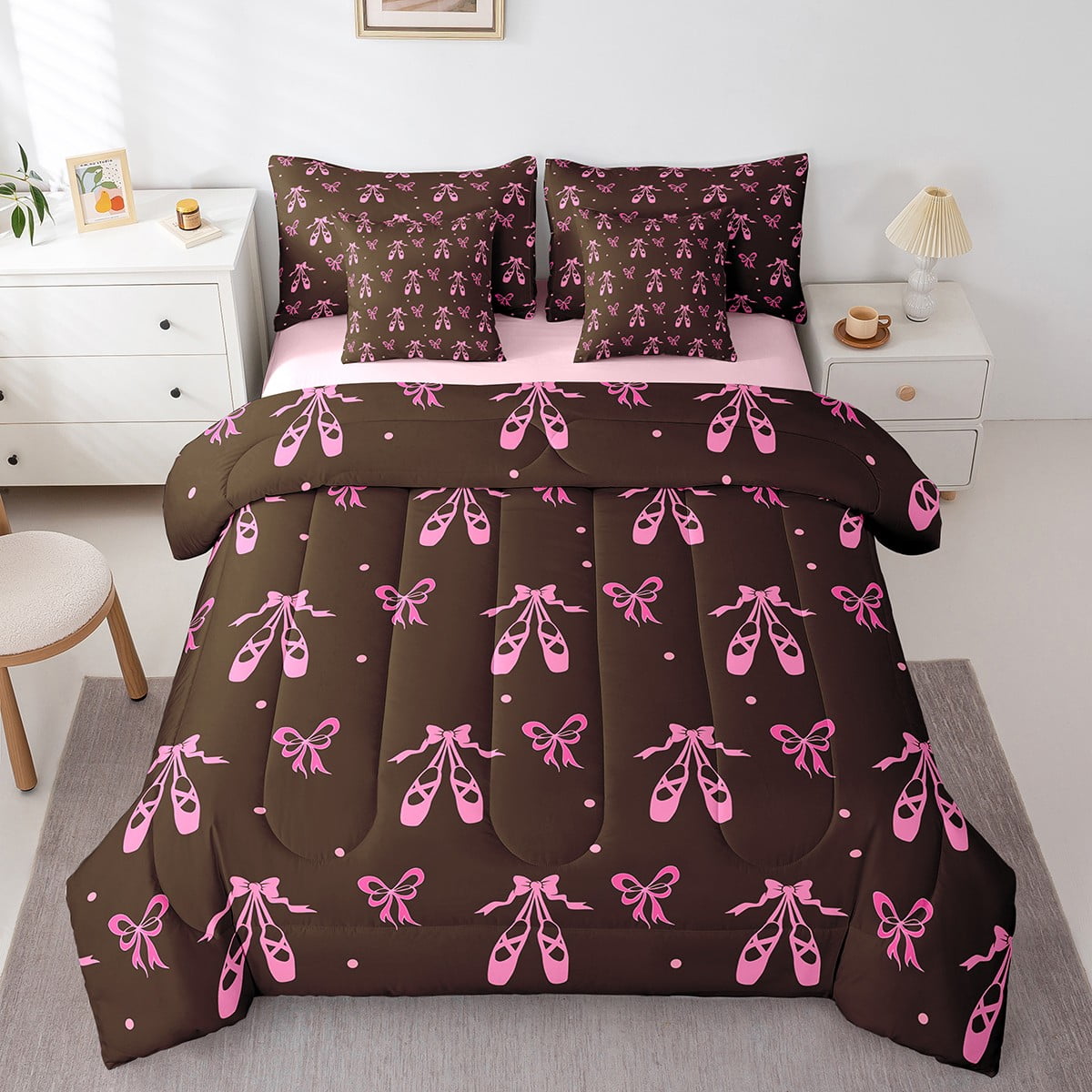 King Size 7 Pcs Ballet Shoes Bedding Set,Hand Drawn Bowknot Bed Sheet ...