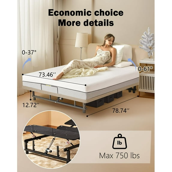 King Size Adjustable Bed Frame with Quiet Motor, Head & Foot Incline ...