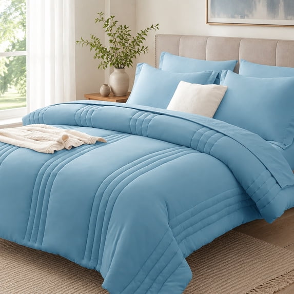 King Size Aqua Blue 7-Piece Comforter Set Bed in a Bag | OEKO-TEX ...