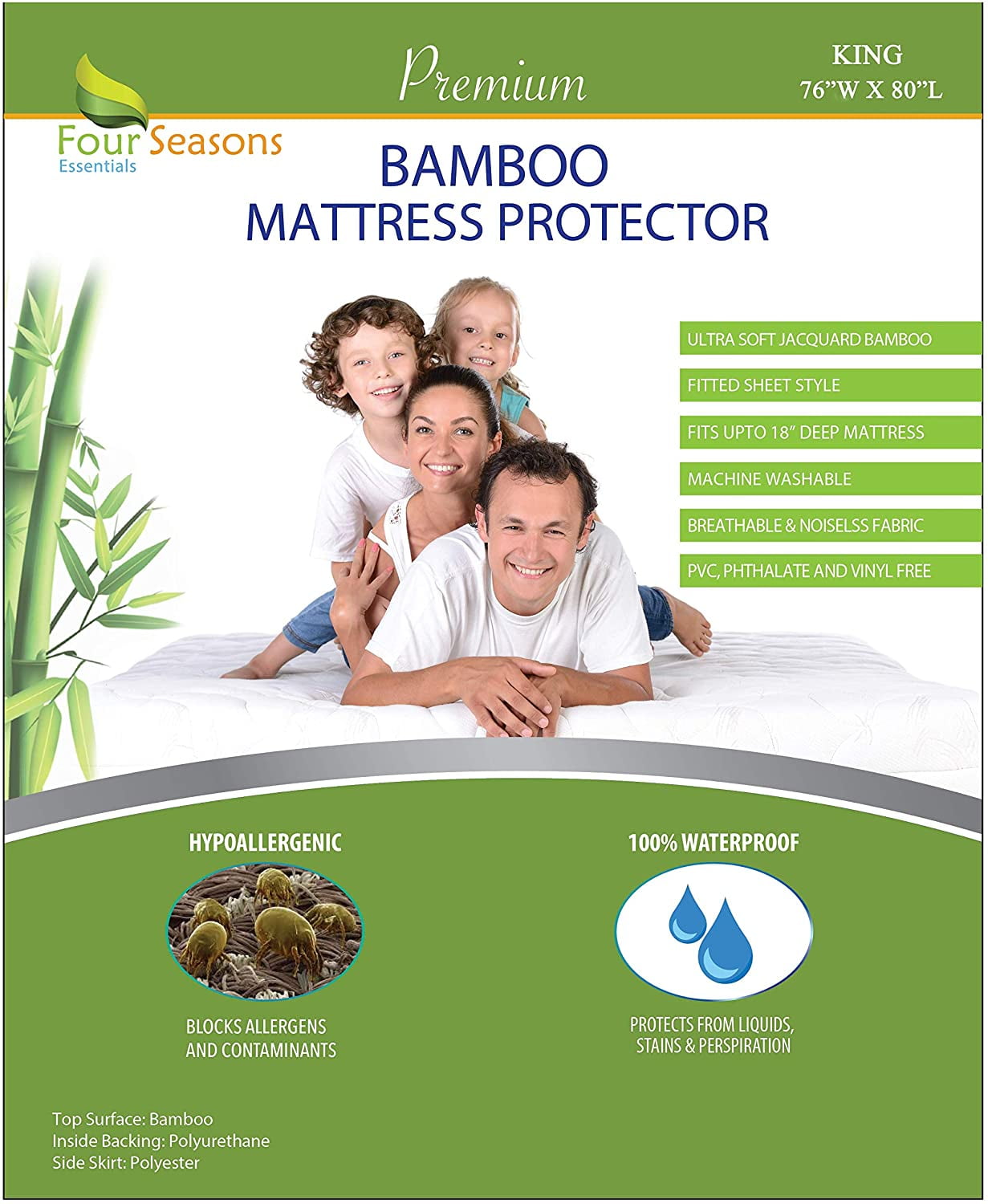 King Size Bamboo Mattress Protector - Waterproof Fitted Sheet Mattress ...