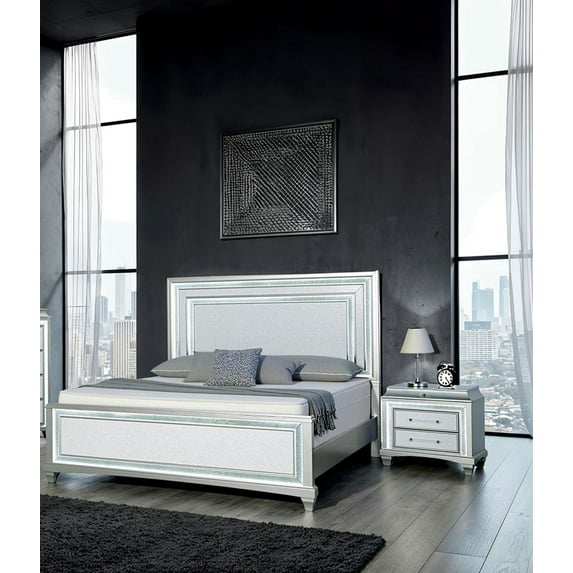 King Size Bed And 2x Nightstands Gray Color Contemporary Style Panel ...