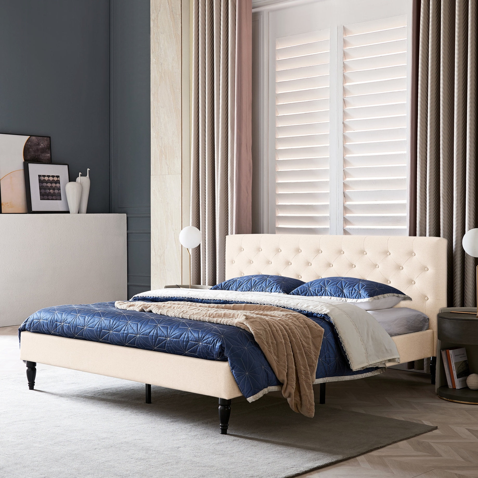 King Size Bed | Contemporary Style with Button Tufted Diamond Stitch ...