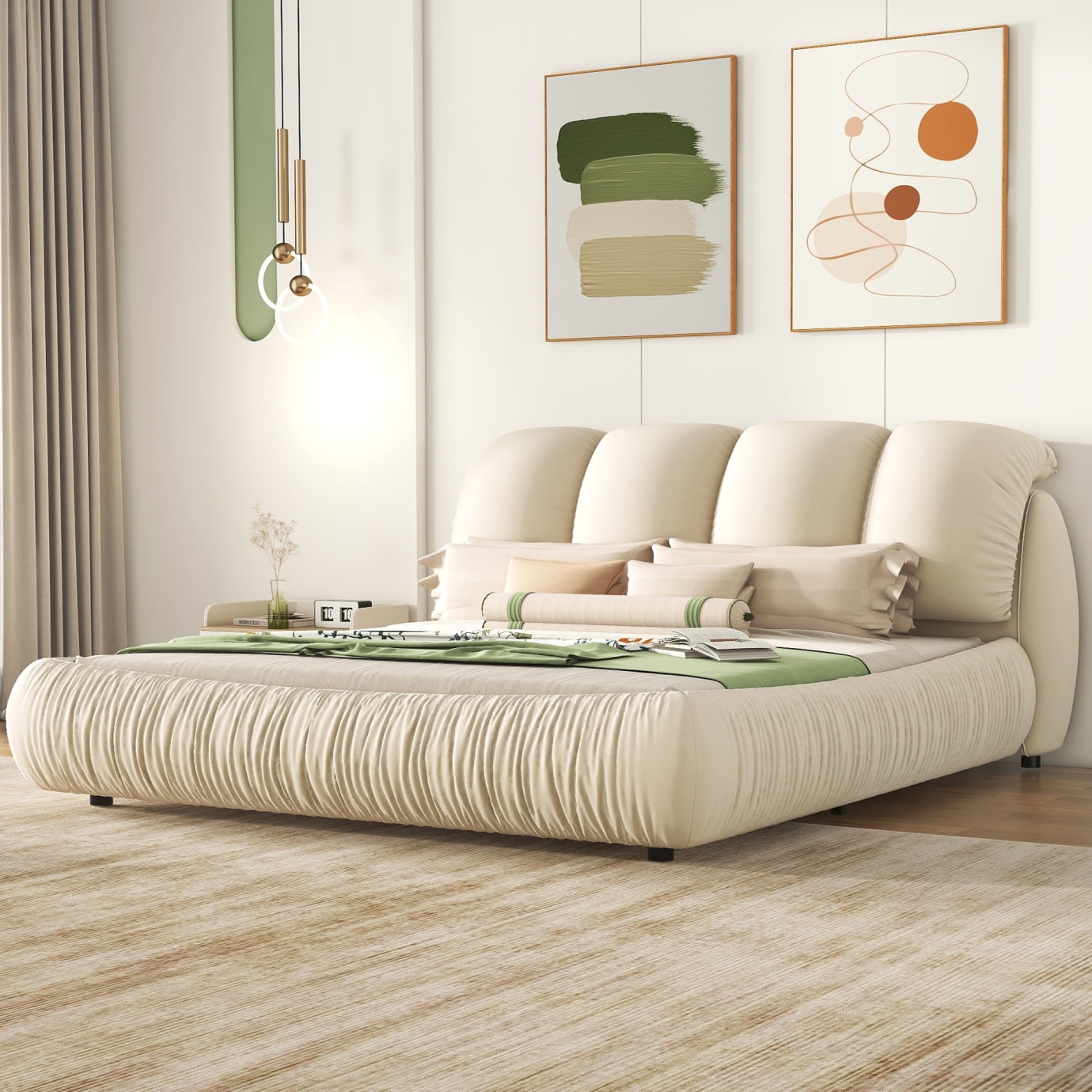 King Size Bed with Detachable Headboard, Luxury Upholstered Bed with ...