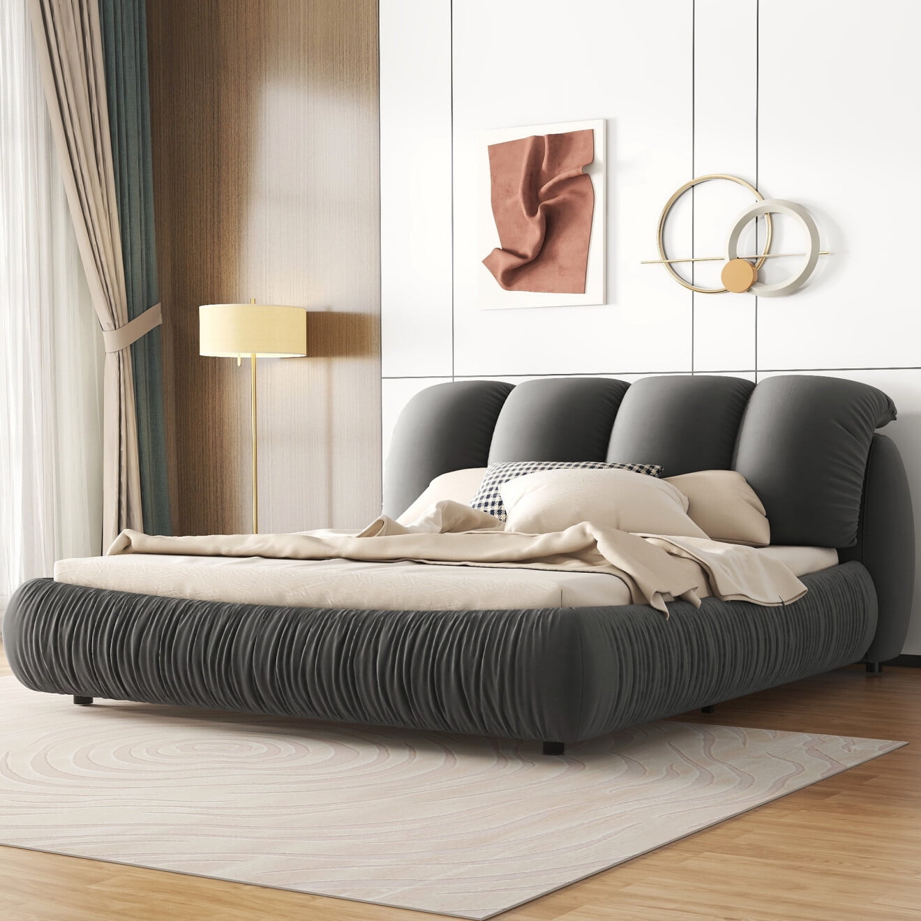 King Size Bed with Detachable Headboard, Luxury Upholstered Bed with ...