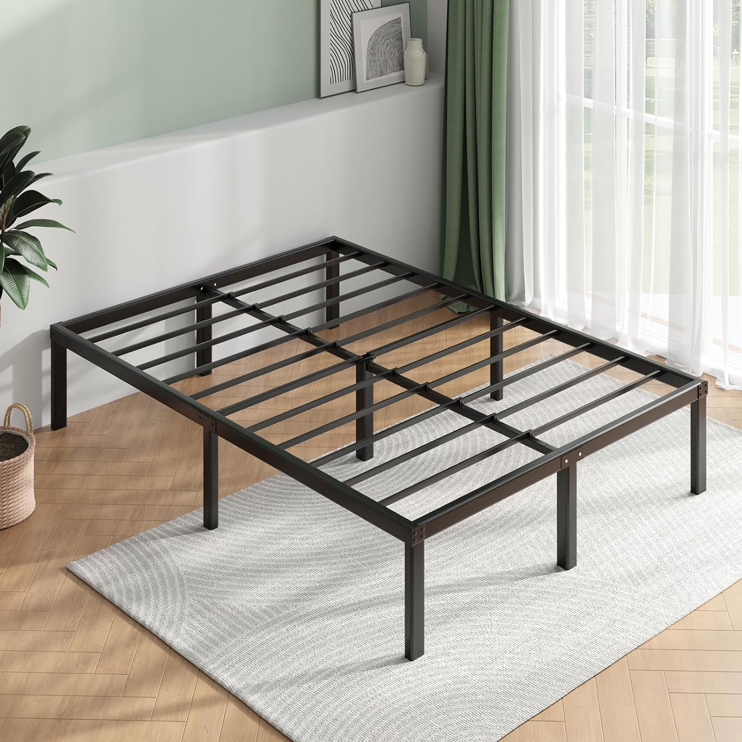King Size Bed Frame, 14 Inch Metal Platform Bed Frame King Size with ...