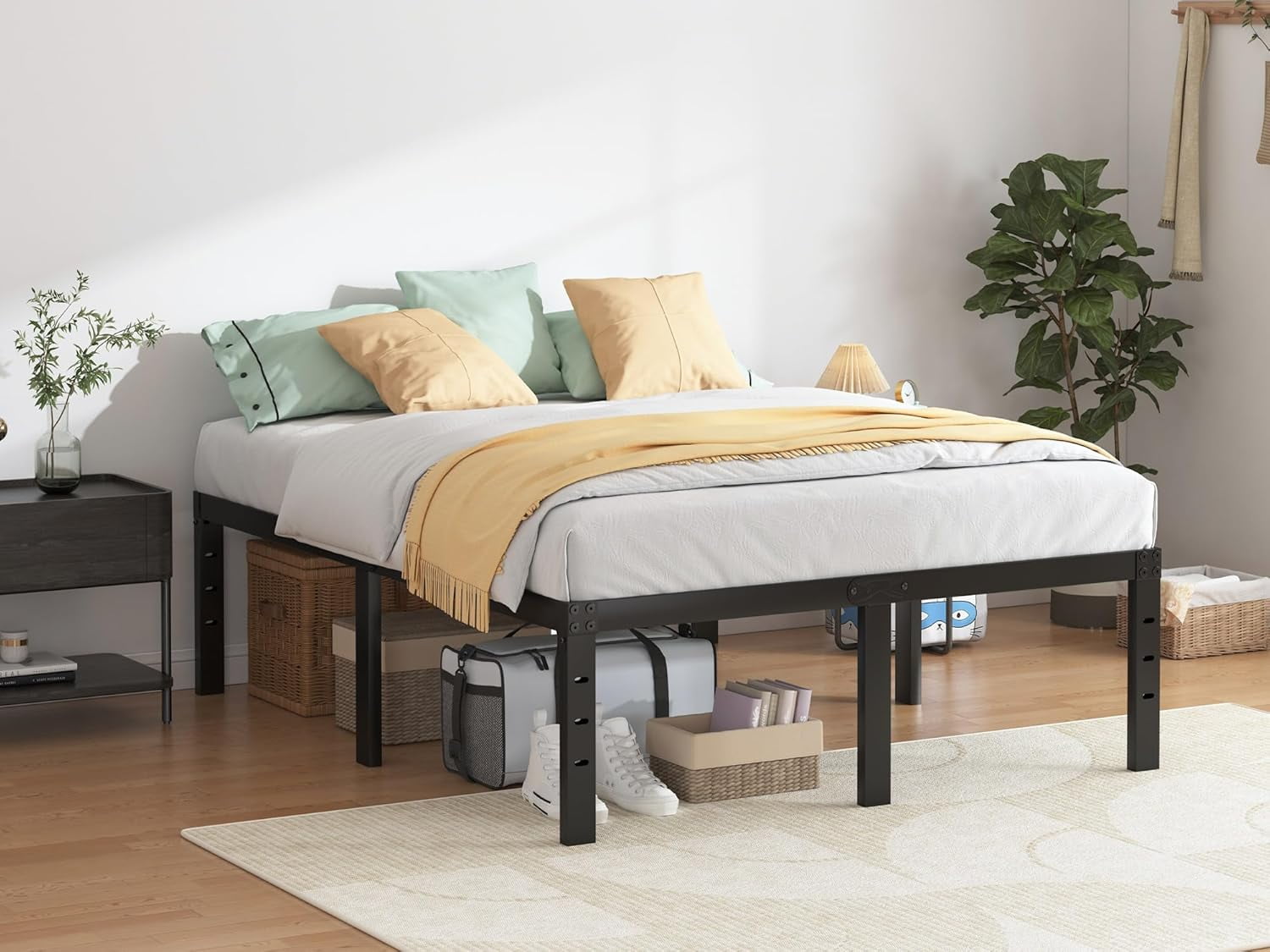 King Size Bed Frame - 18 in Sturdy Platform Bed Frame King, Heavy Duty ...