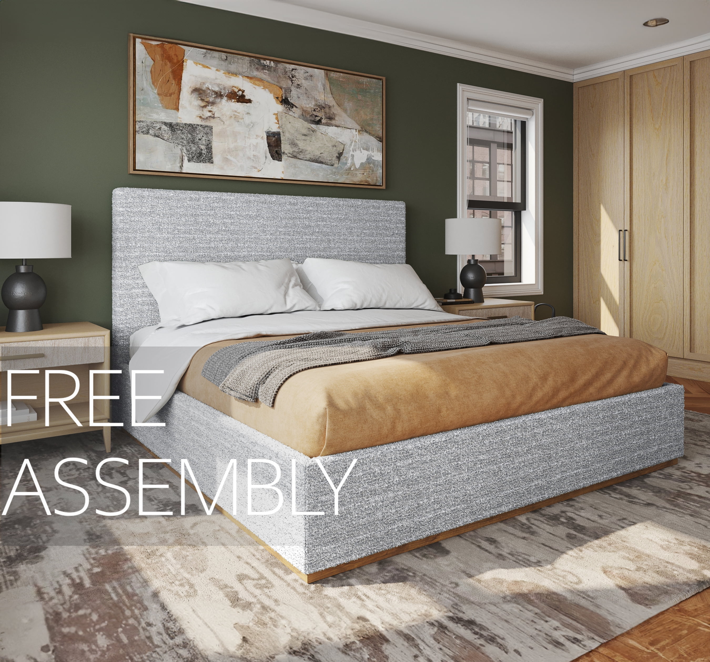 Monaco King Size Bed Frame with Upholstered Headboard - Sturdy Wood ...