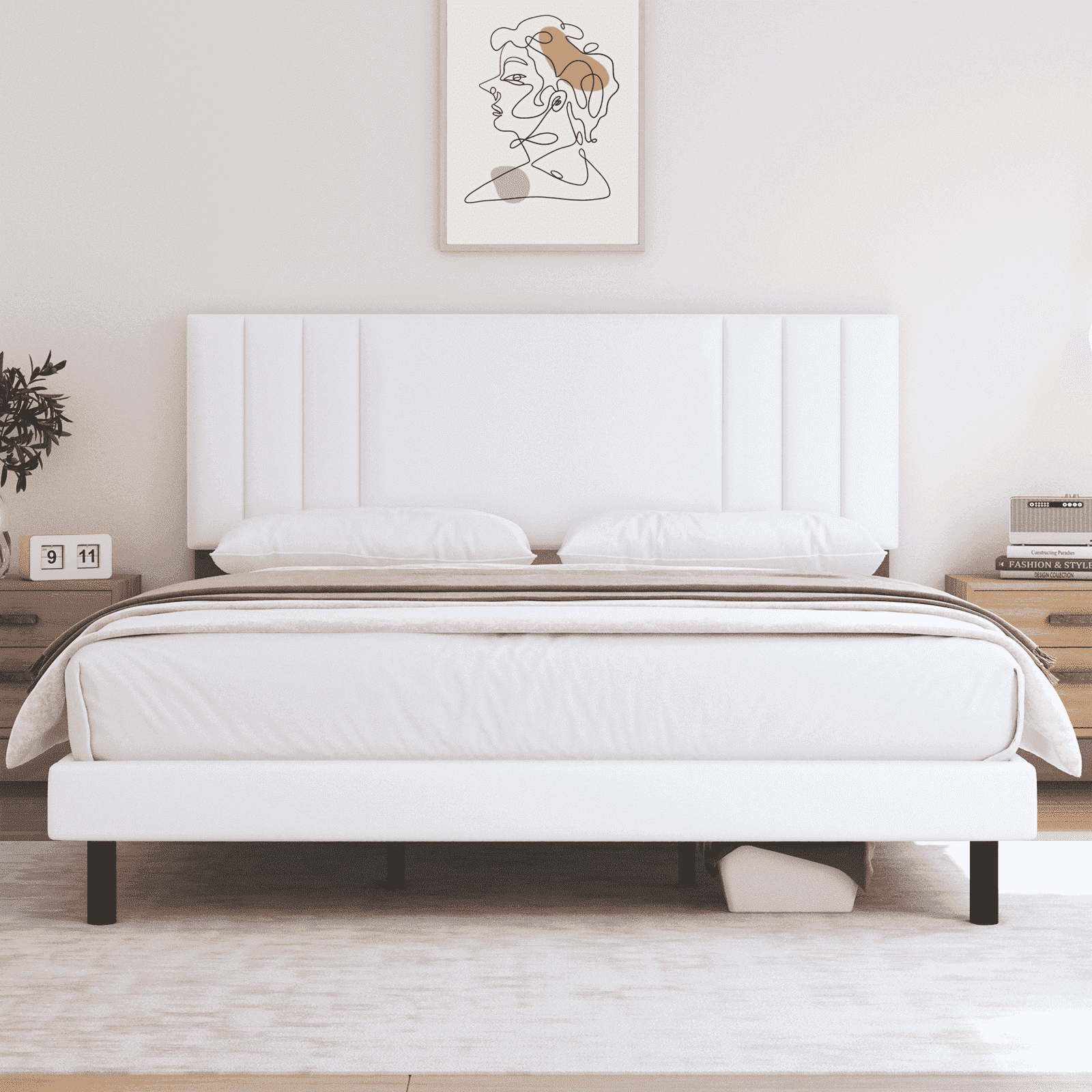 King Size Bed Frame, Lecuneey King Platform Bed Frames with Fabric ...
