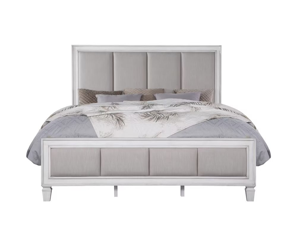 King Size Bed Frame, Linen Upholstered Platform Bed with Headboard and ...