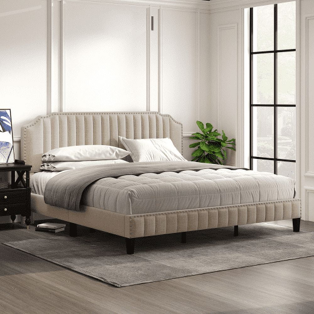King Size Bed Frame, Modern Platform Bed Frame with Velvet Curved ...