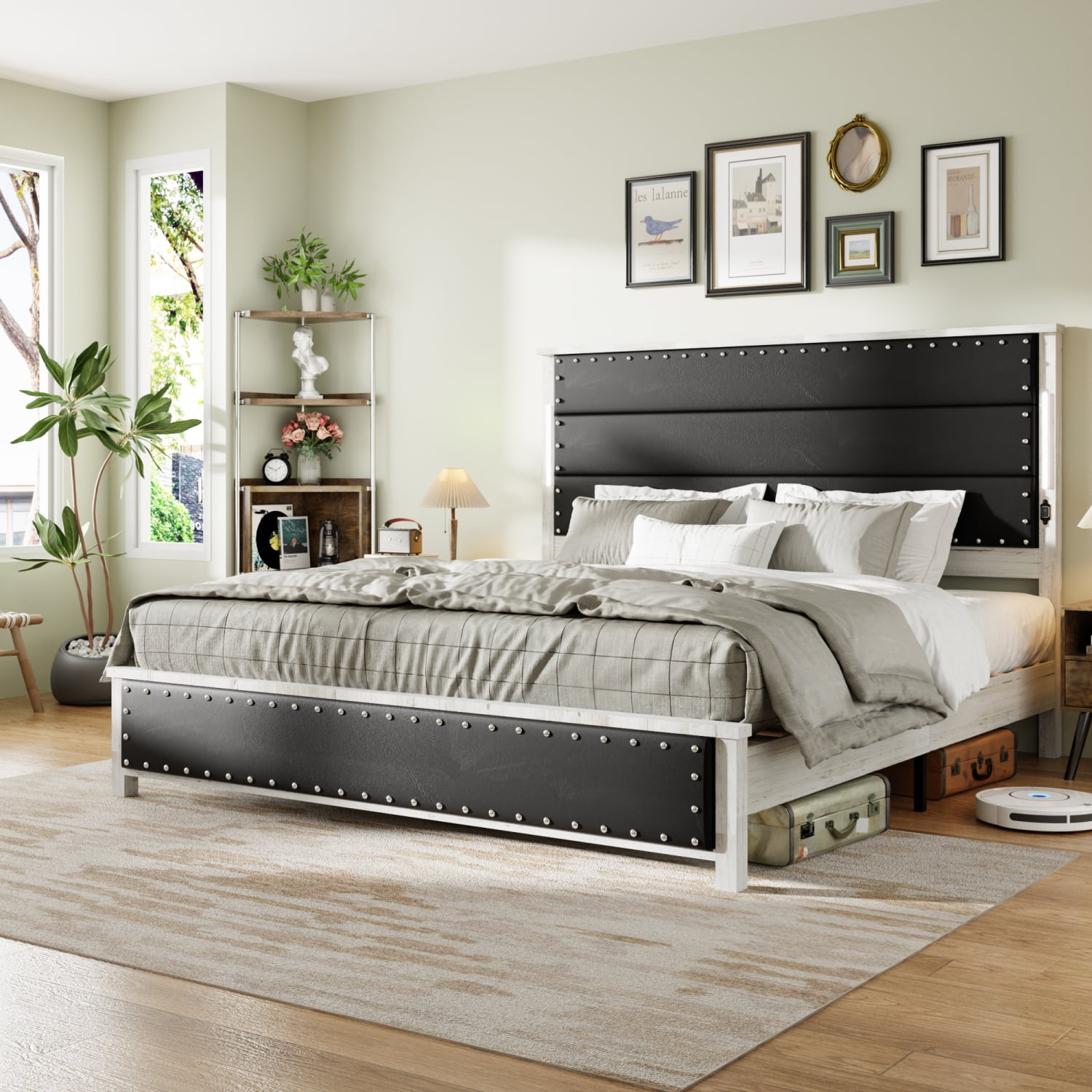 King Size Bed Frame with Upholstered Headboard King Bed Frame with ...