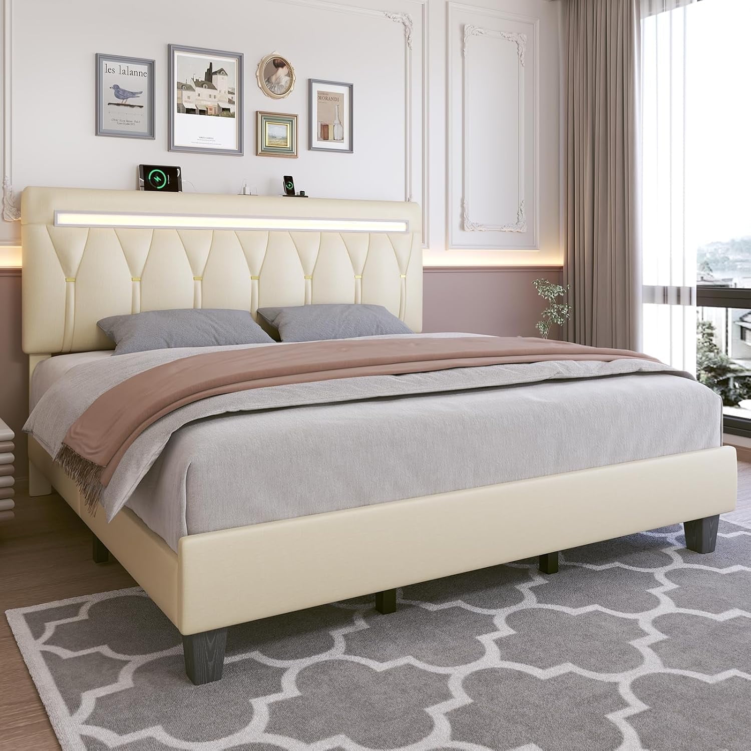 Holiway Bed Frame King Size with Upholstered Adjustable Headboard and ...