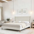 King Size Bed Frame with High Wave-Shaped Headboard, Premium Chenille ...