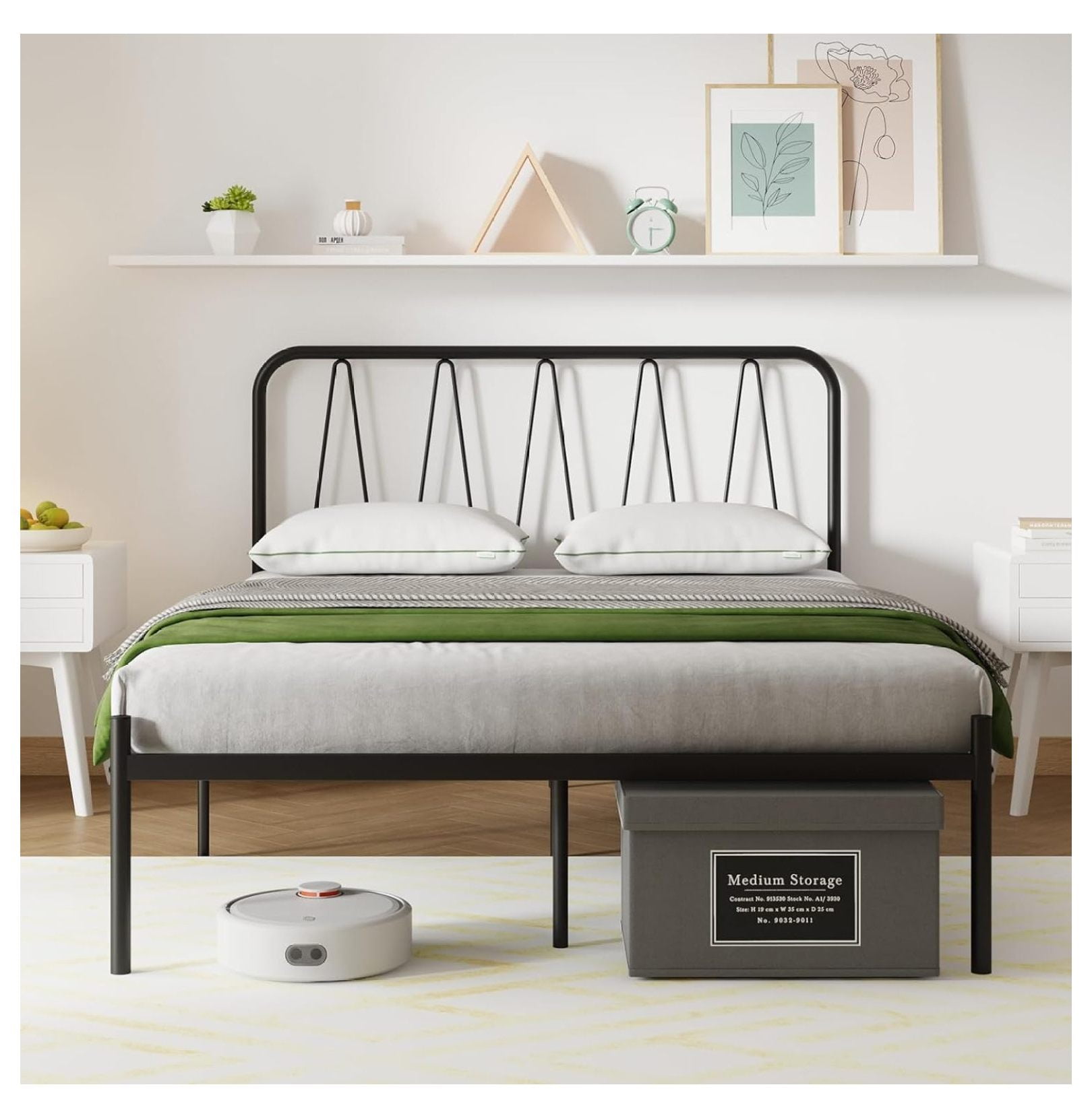 King Size Bed Frame with Modern Headboard, 14 Inch Metal Platform Bed ...