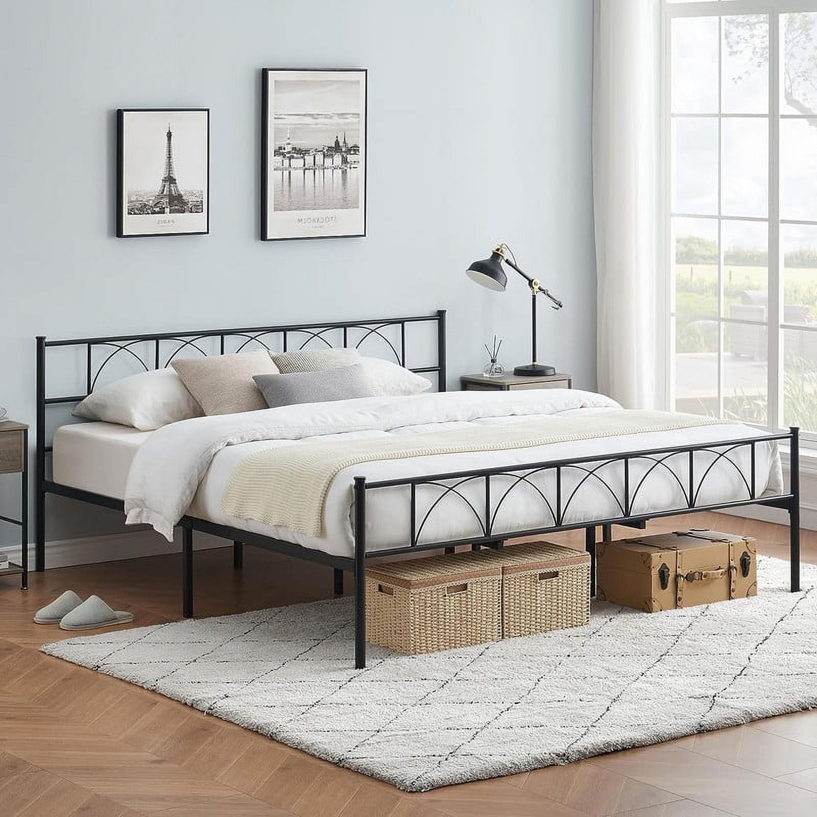 King Size Bed Metal Frame with Headboard and Footboard, Queen Size ...