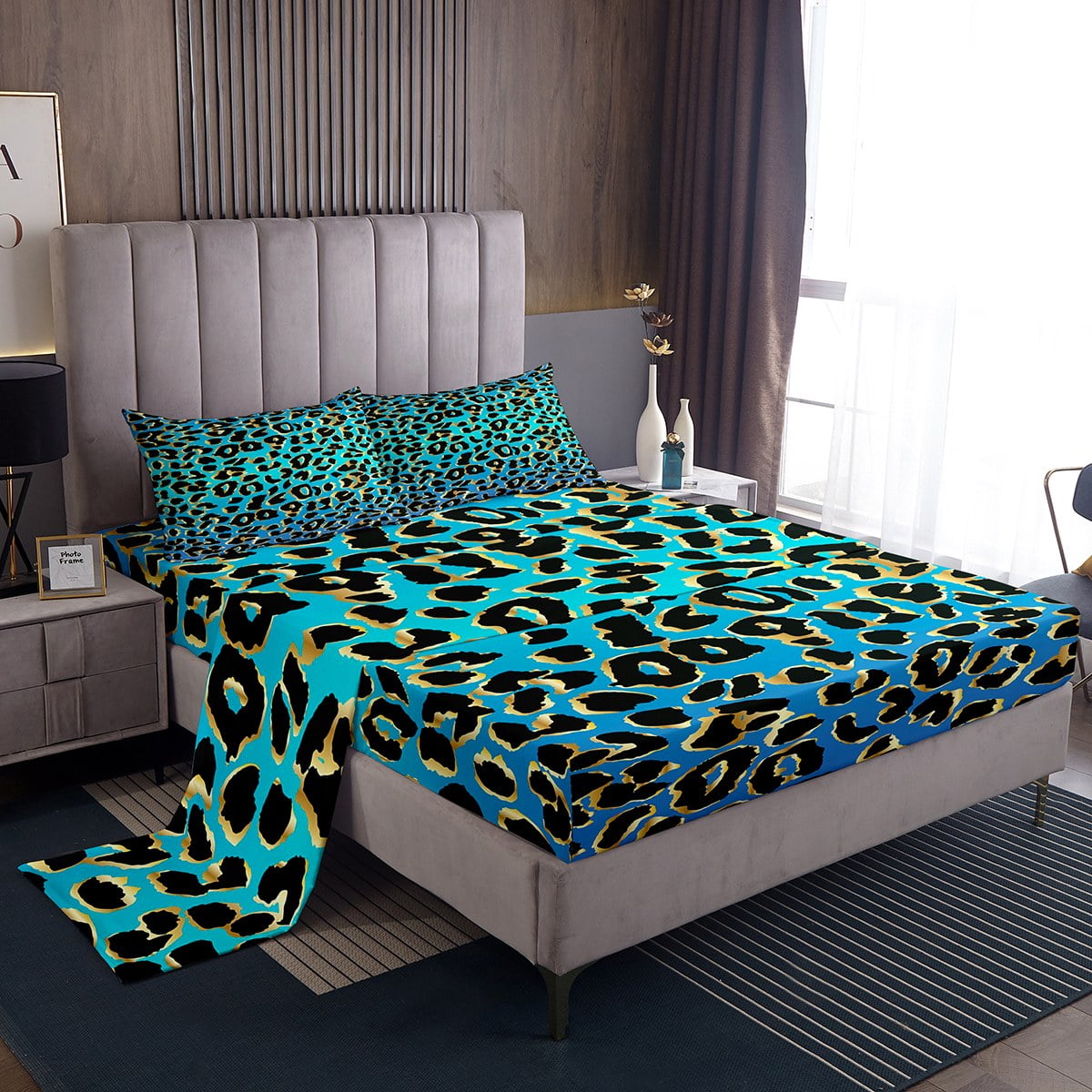 King Size Bed Sheets Set Leopard Sheet Set for Kids Boys Girls,Safari ...