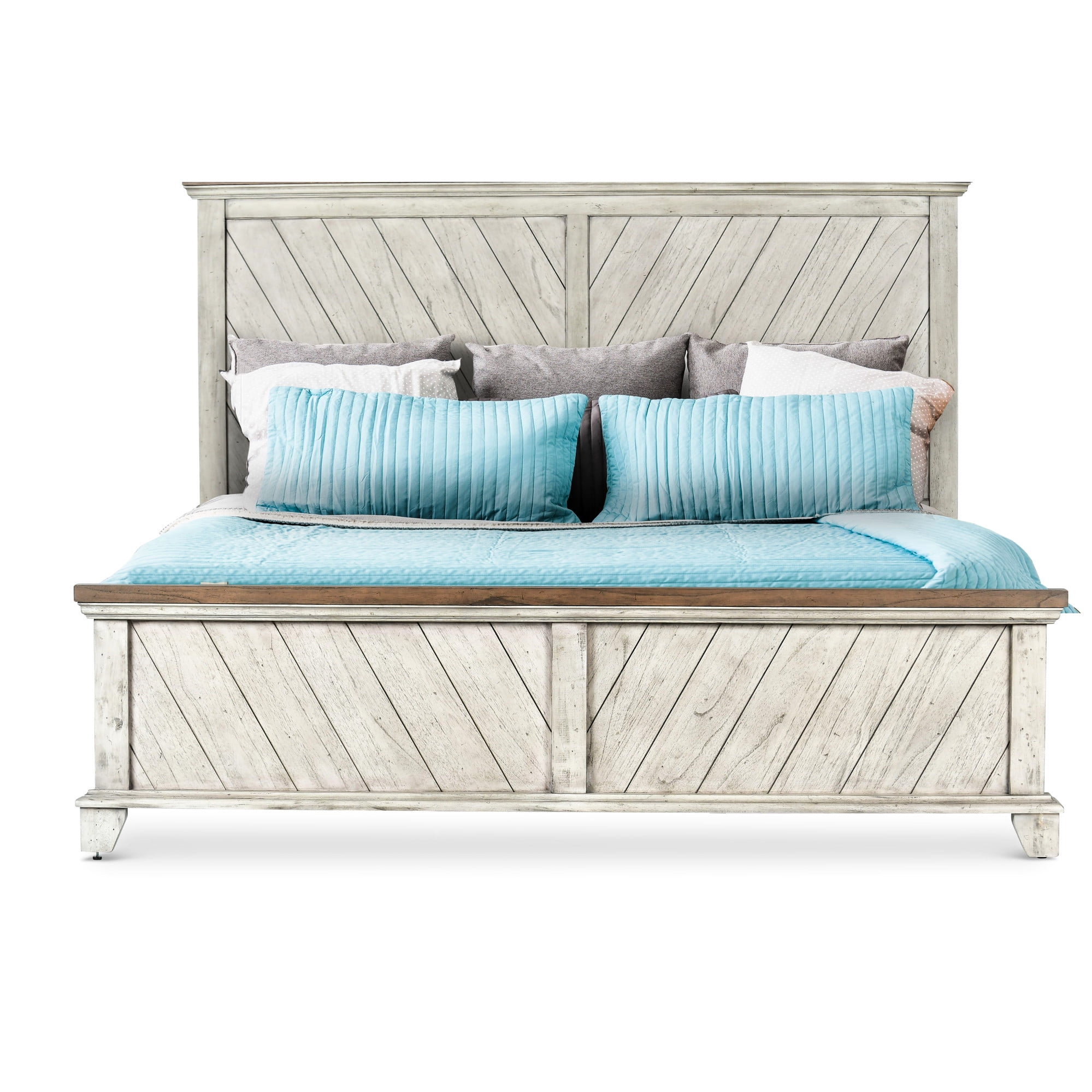 King Size Bed With Design And Whitewashed Gray Look Silver + White ...