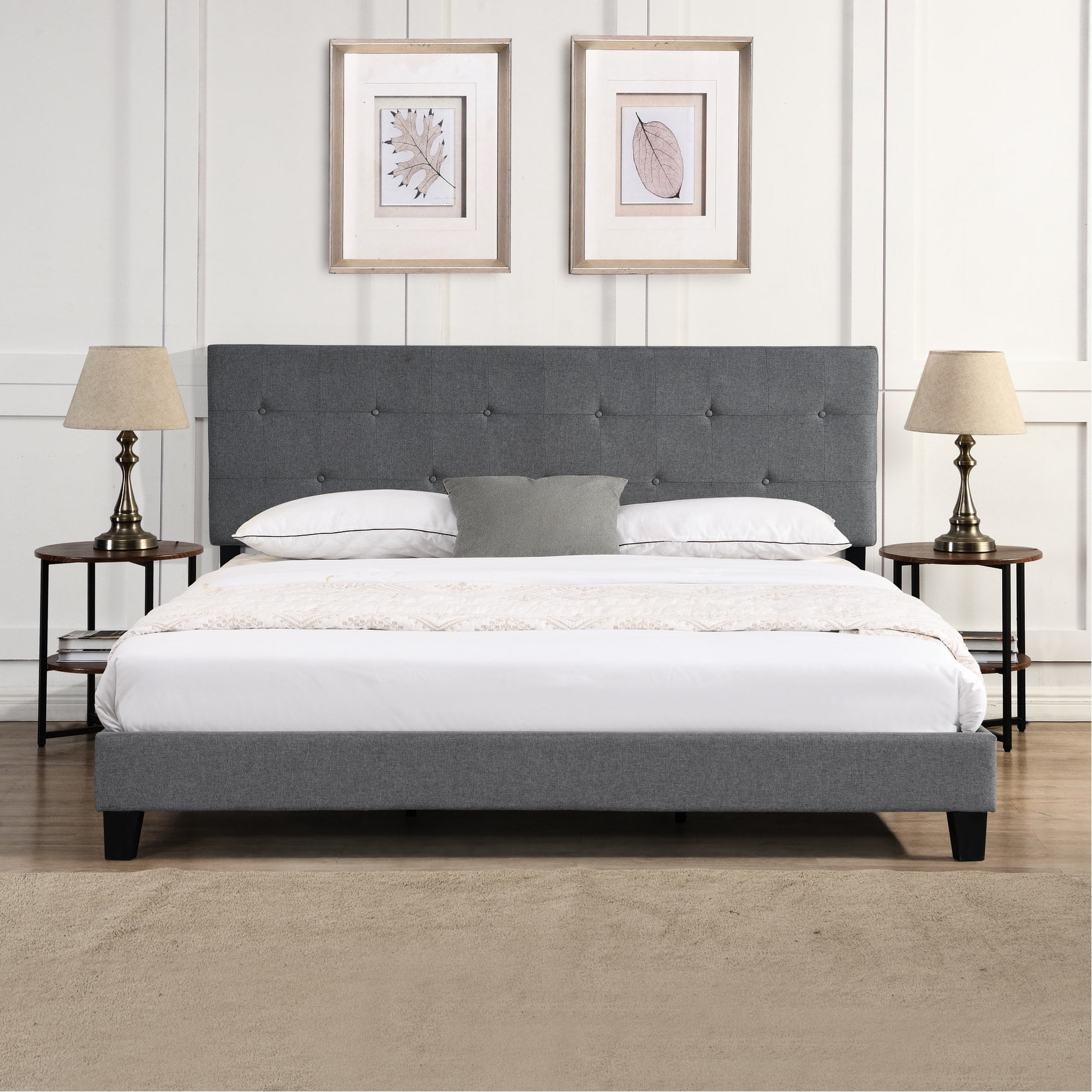 King Size Bed | Wood Slat Support | Gray Color - Walmart.com