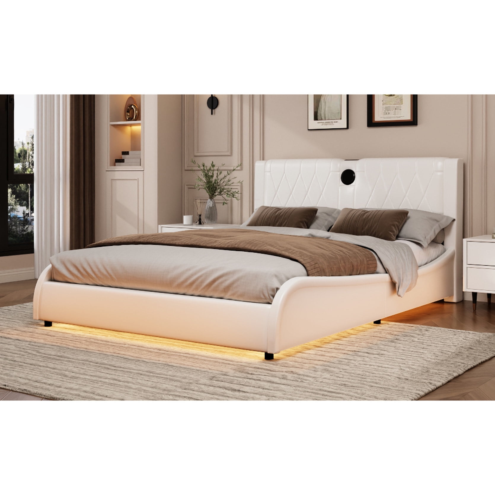 King Size Bed with Bluetooth Speakers and Easy - clean Upholstery ...