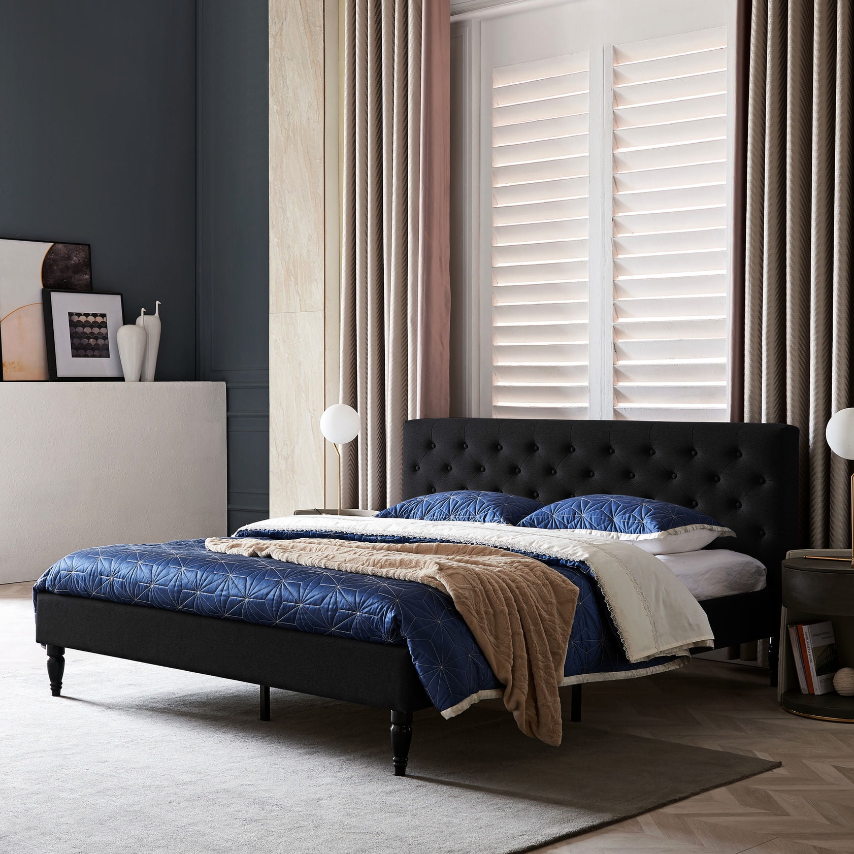 King Size Bed with Multiple Iron Slats | Low Profile Eliminates Box ...