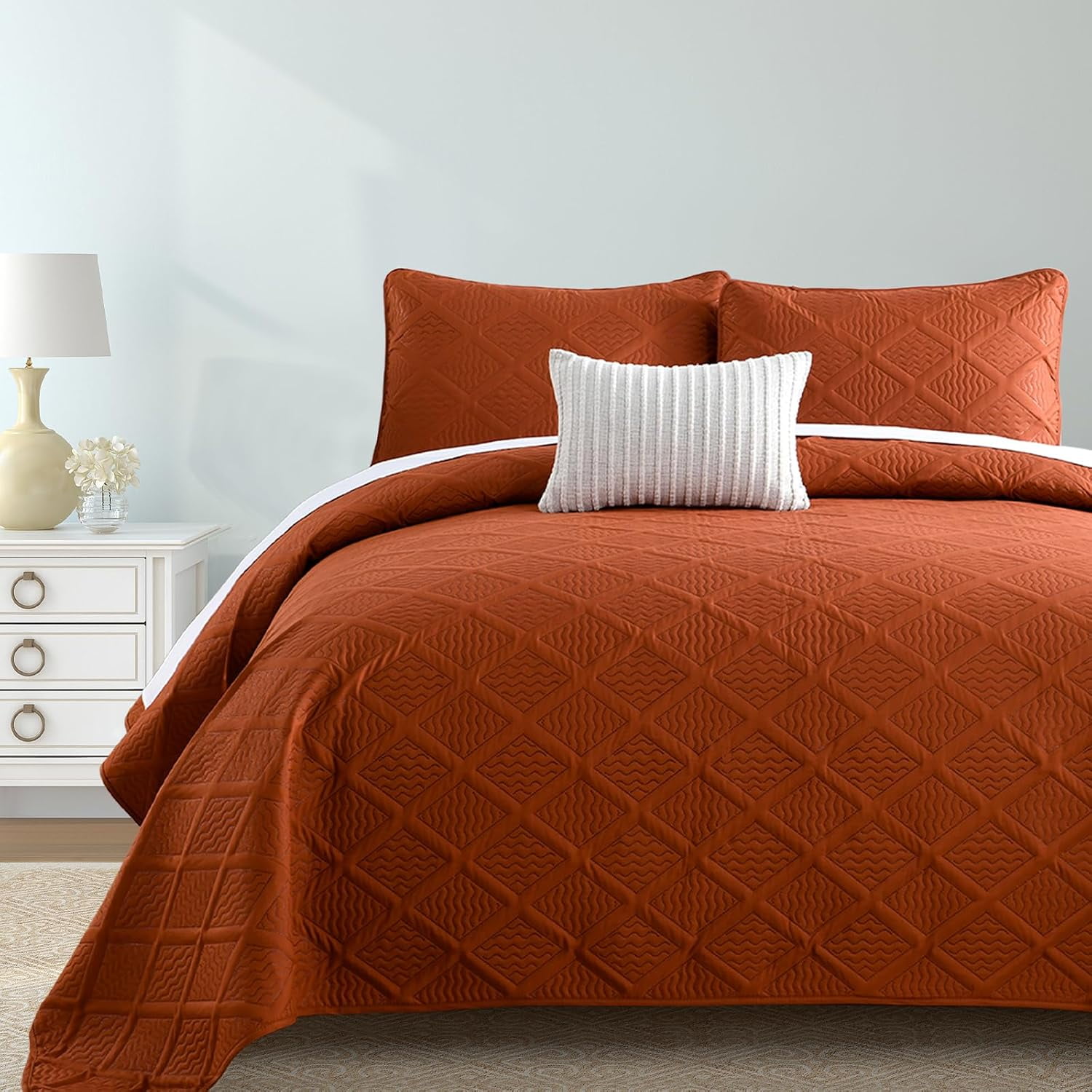King Size Burnt Orange Quilt Set Lightweight Bedding Set with ...