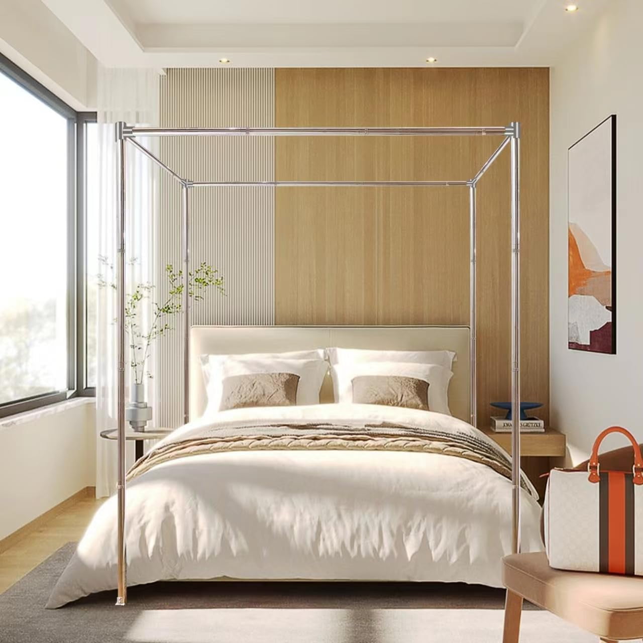 King Size Canopy Bed Frame, Stainless Steel Bed Post Poles Thicken Bed ...