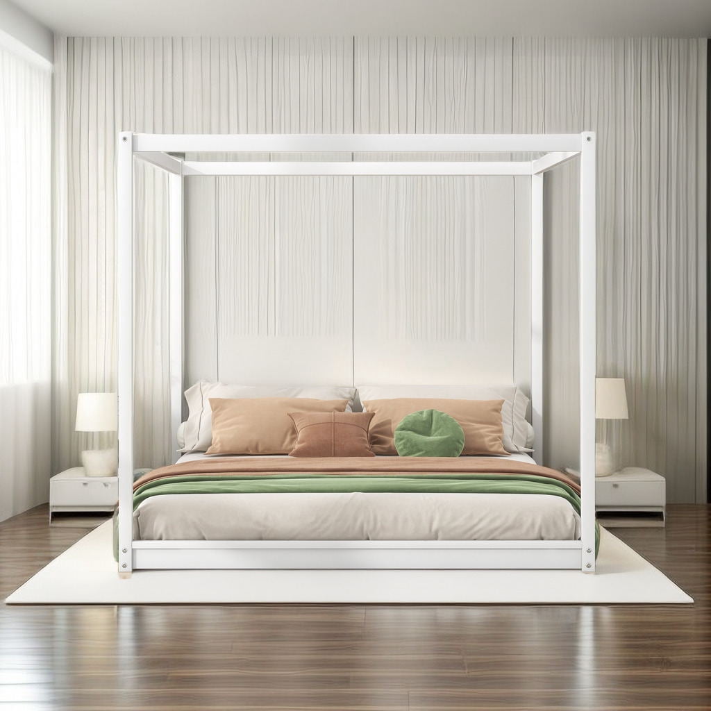 King Size Canopy Platform Bed Frame with Support Legs, No Box Spring ...