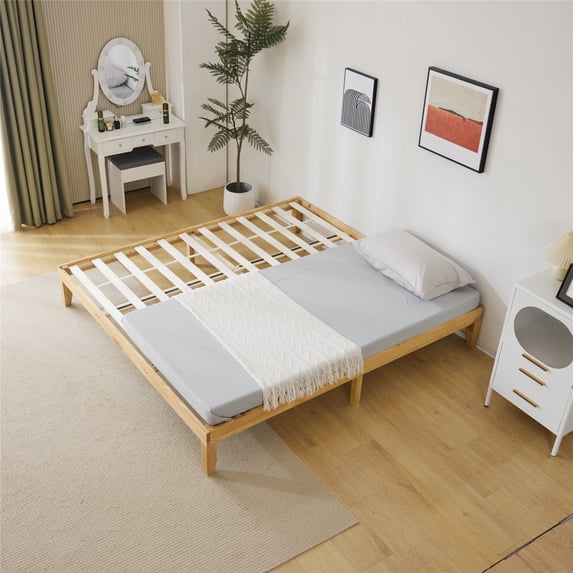 King Size Classic Basic Plaform Bed, Basic Bed Frame With Wooden Slats ...