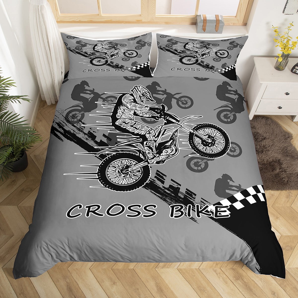 King Size Comforter Cover Dirt Bike Bedding Set Extreme Sports Cross ...