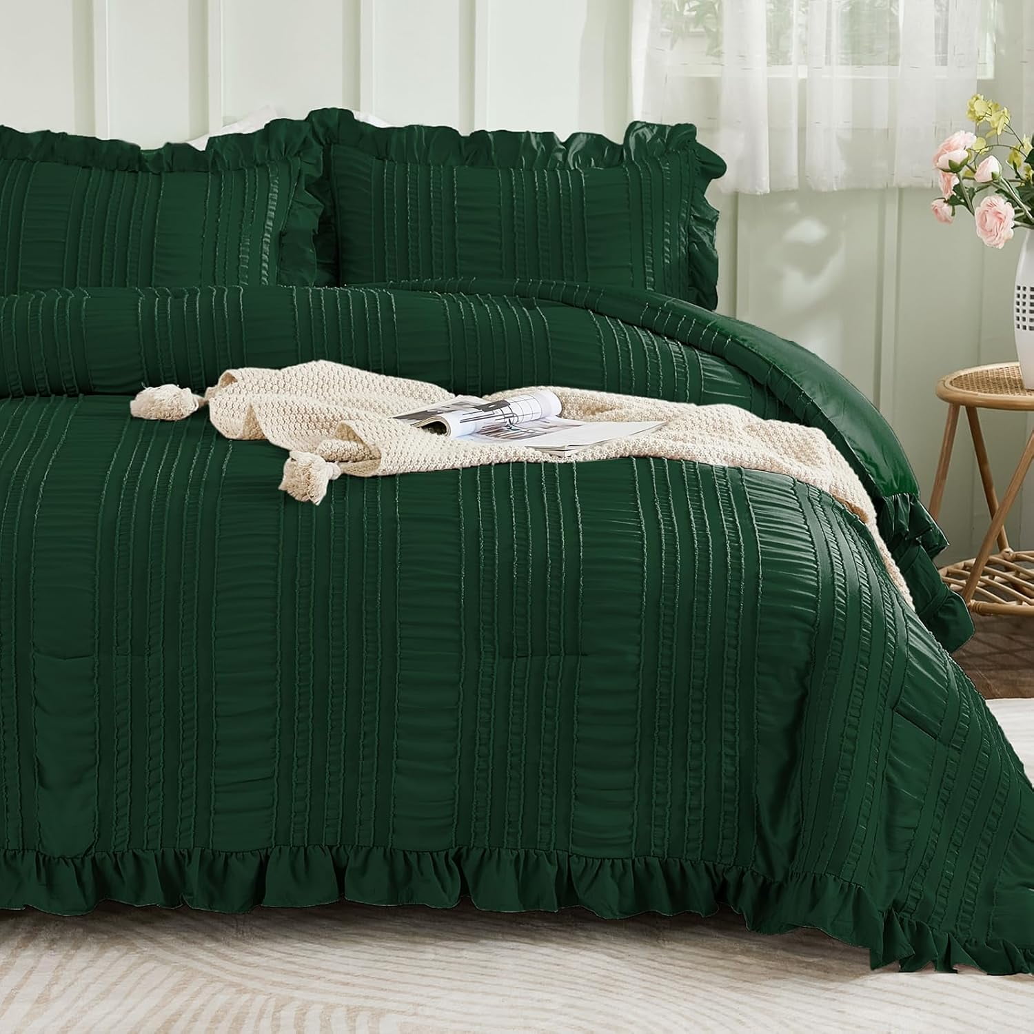 King Size Comforter,Emerald Green Boho Comforter Set King,Shabby Chic ...