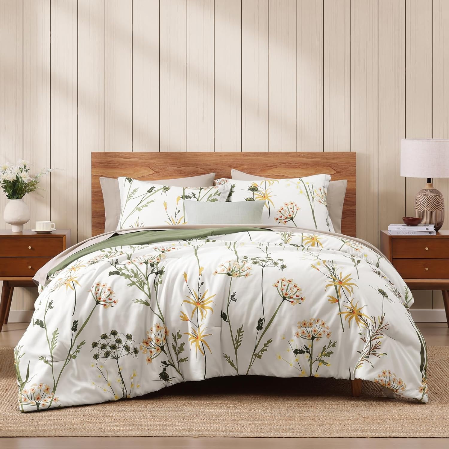 King Size Comforter Set-7 Pieces Botanical Dandelion Bed in a Bag with ...