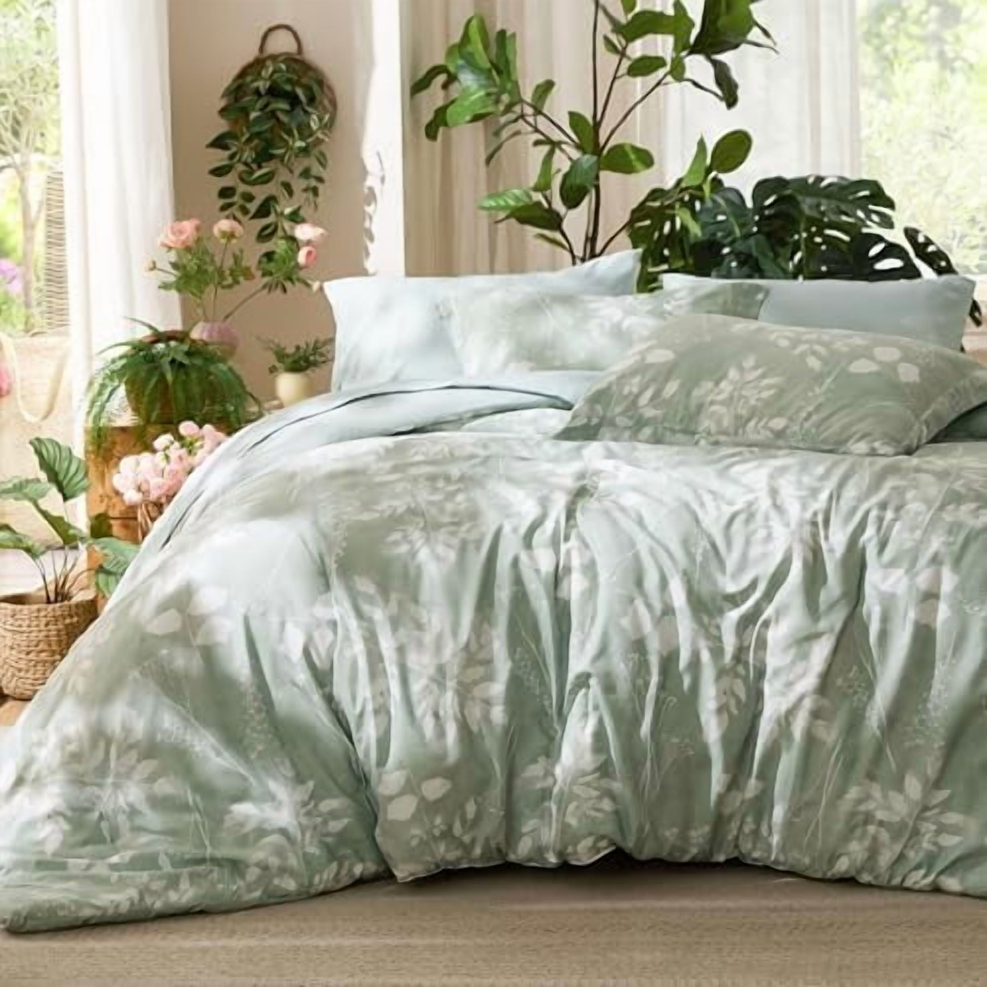 King Size Comforter Set - 7 Pieces Floral Sage Green GentleSoft ...