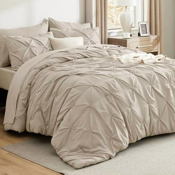 King Size Comforter Set Beige - Bed in a Bag Bedding Set 7 Pieces ...