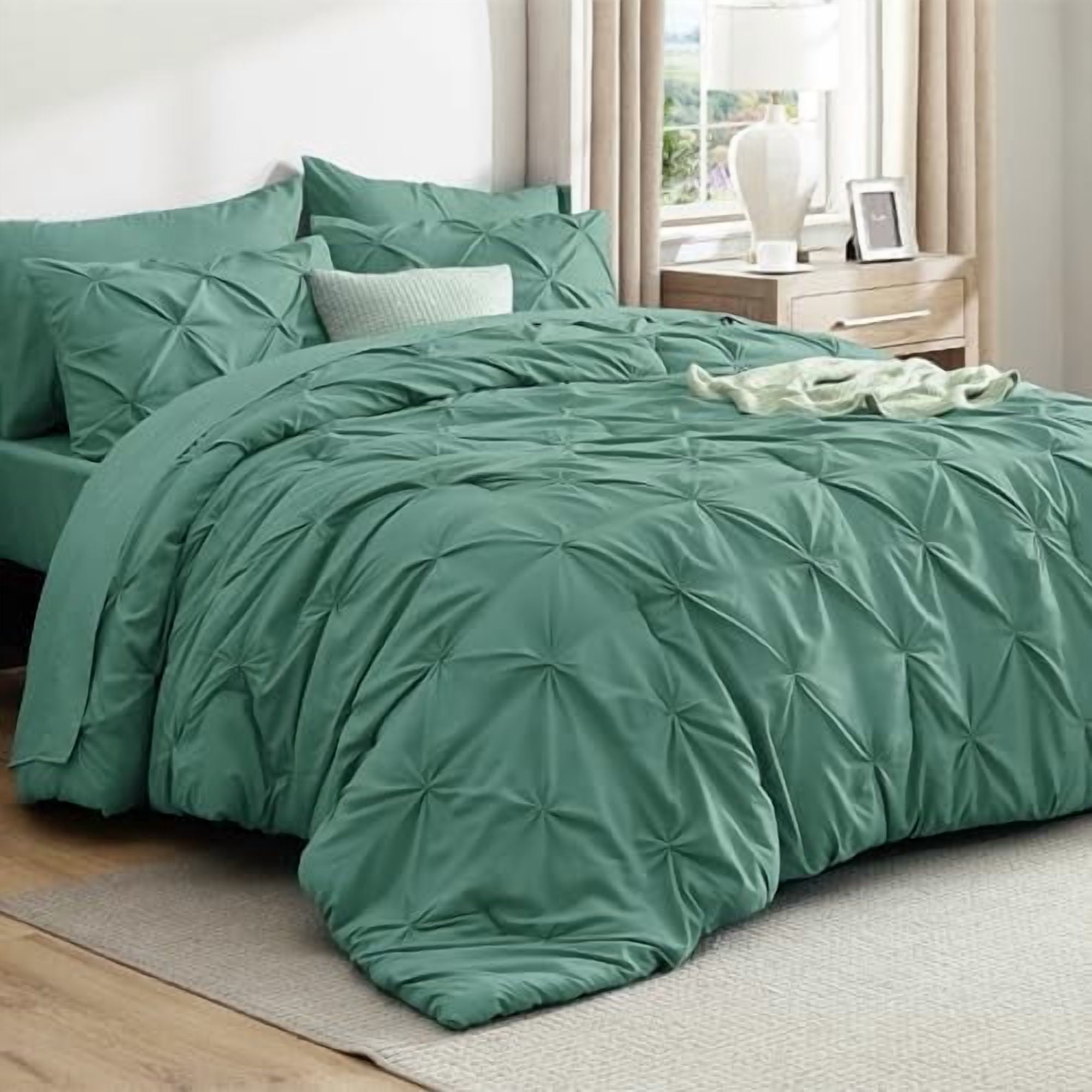 King Size Comforter Set Graysih Green - Bed in a Bag Bedding Set 7 ...