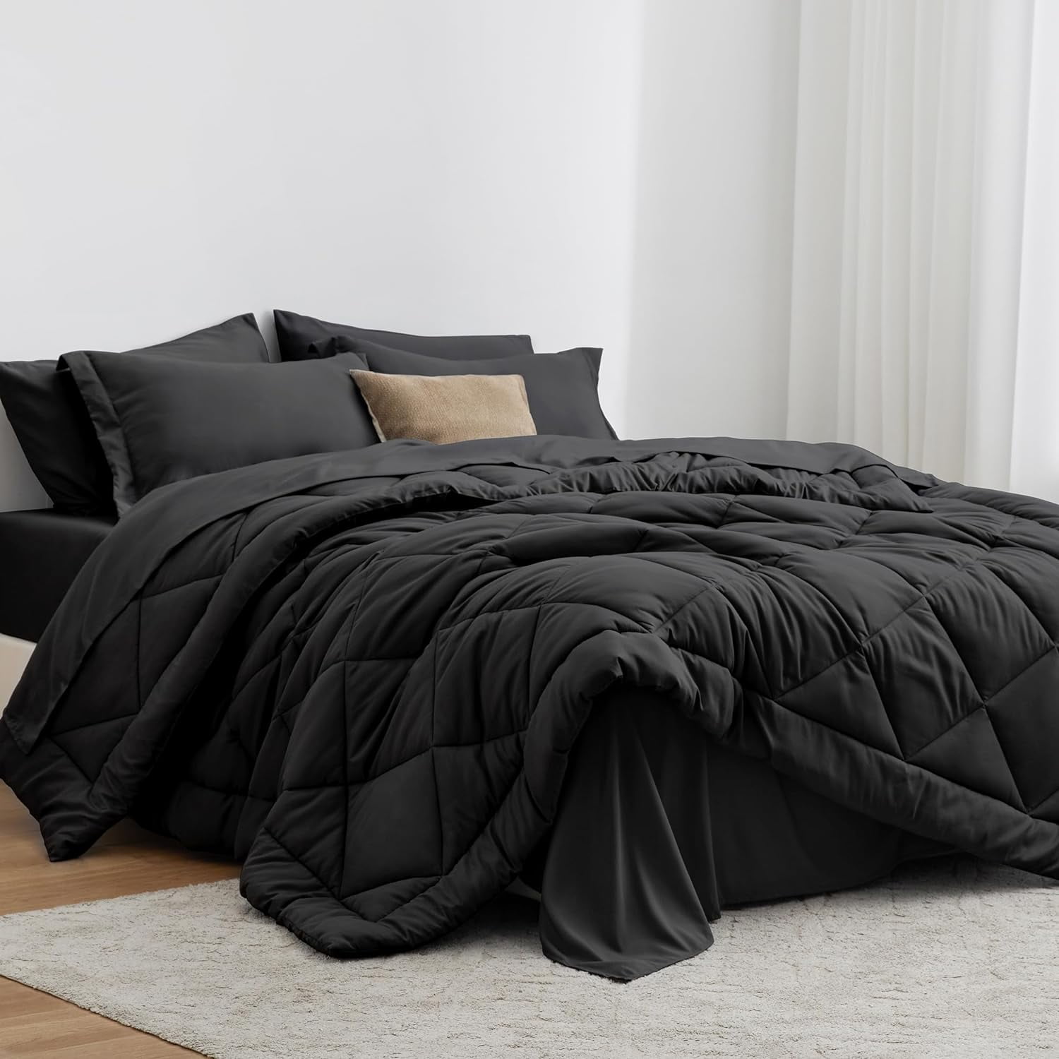 King Size Comforter Set Soot Grey, 7 Pieces King Bed in a Bag, All ...