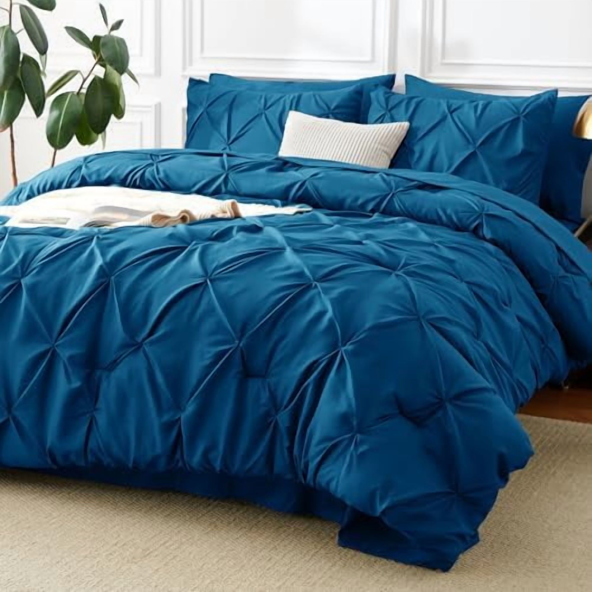 King Size Comforter Set Teal, 7 Pieces Pintuck Bed in A Bag Teal ...