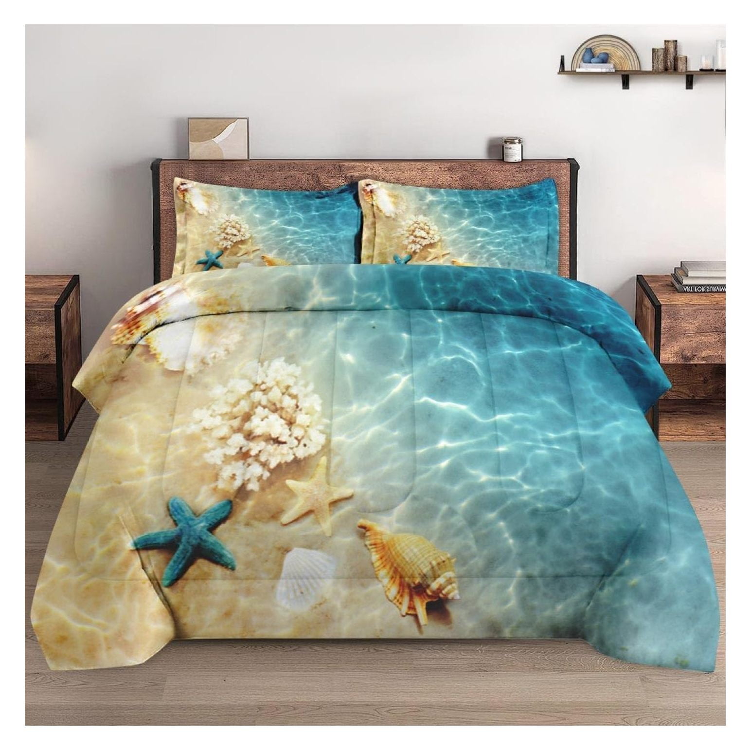 King Size Comforter Set with 2 Pillowcases, Summer Beach Sea Animal ...