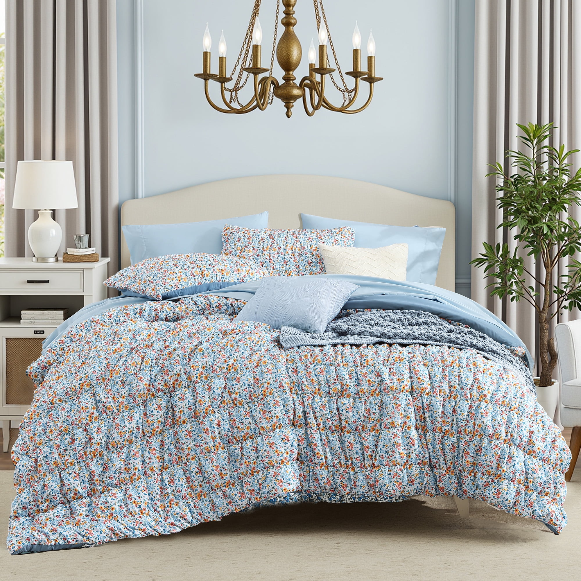 Amberspace Puff 7-piece Bed in a Bag Comforter Set with Sheets,Marigold ...