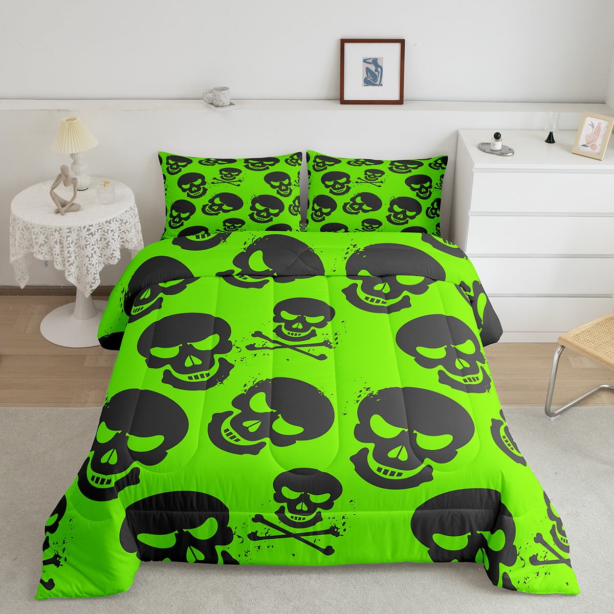 King Size Comforter Sets for Boys Skull Bones Bedding Watercolor ...